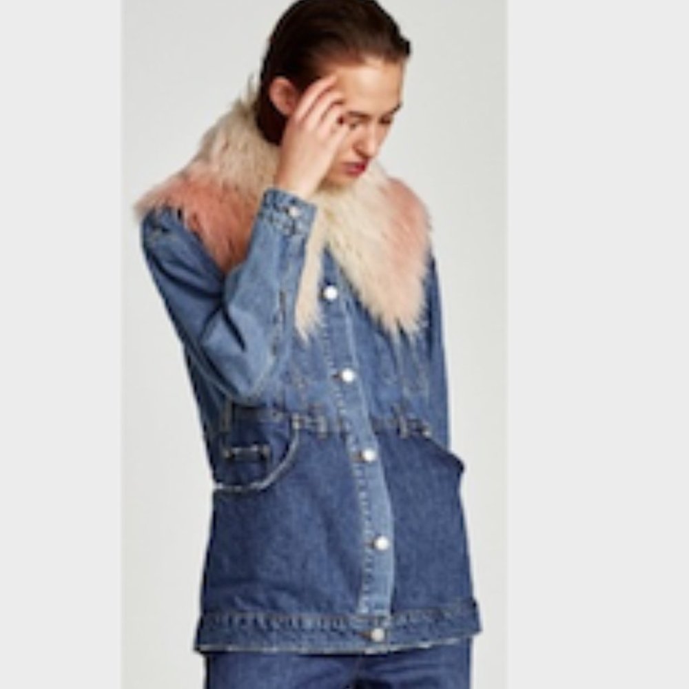 Upcycled Denim Jacket With Ombr Faux Fur - Gem